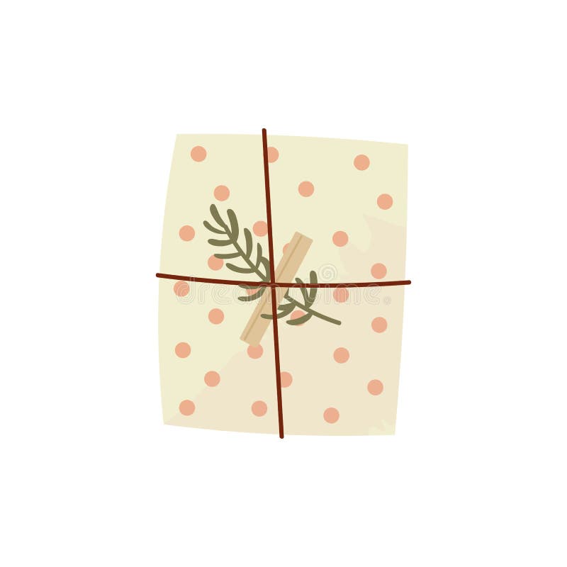 Christmas Gift in Kraft Paper with Circle Pattern. Cute Present in ...