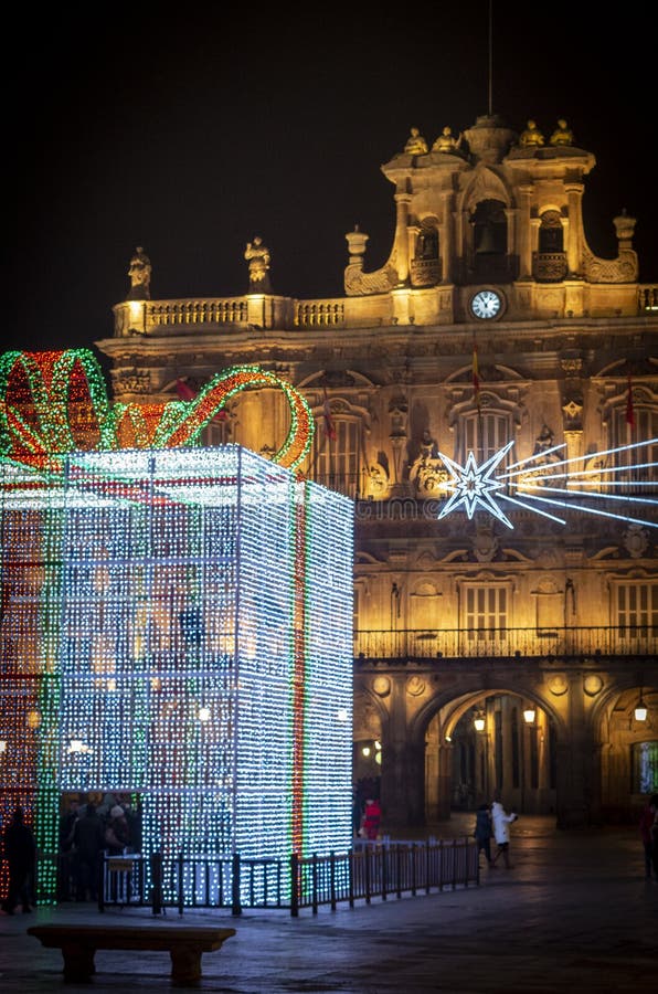 Christmas Gift with Lights in the Plaza Mayor Editorial Image - Image ...