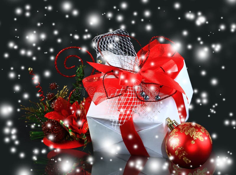Christmas Gift with Red Balls Stock Photo - Image of green, decoration ...