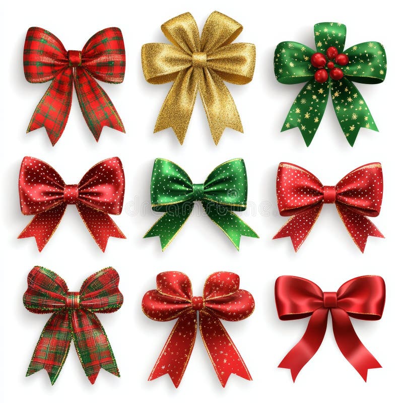 Christmas Gift Ribbon Bow Design Element Set with a Clear Background ...