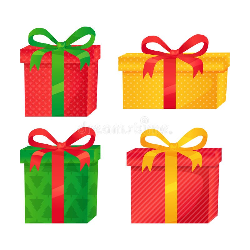 Christmas Gift Set with Bows and Ribbons in Realistic Cartoon Style ...