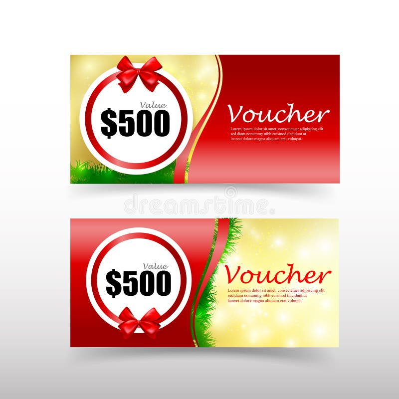 Christmas Gift Voucher Card Template with Red Ribbon Element Stock ...