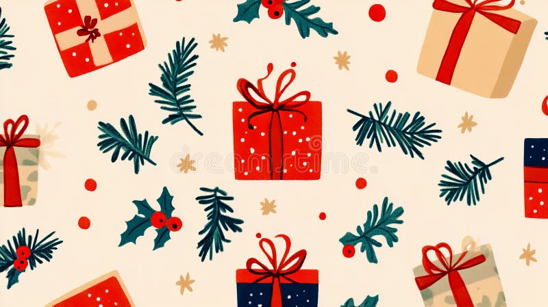 Christmas Gift Wrap Pattern, Printable, Plain Background Stock ...