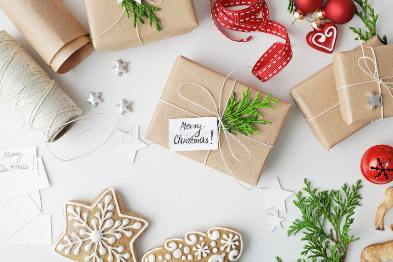 Christmas Presents Wrapping Stock Image - Image of ribbon, wrap: 127290629