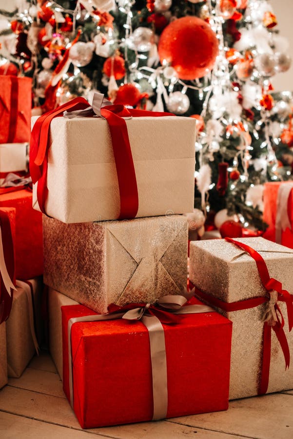 Christmas Gifts in Beautiful Packages Lie Under the Christmas Tree ...