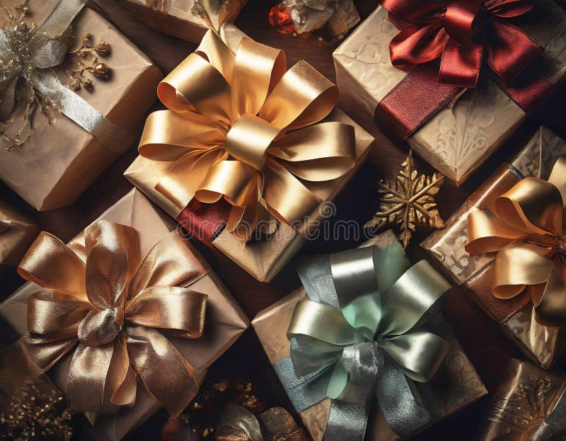 Christmas Gifts Decorated with Beautiful Bows Stock Illustration ...