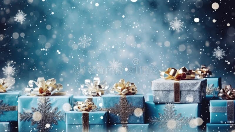 Christmas Gifts in Falling Snow. Generative AI Stock Illustration ...