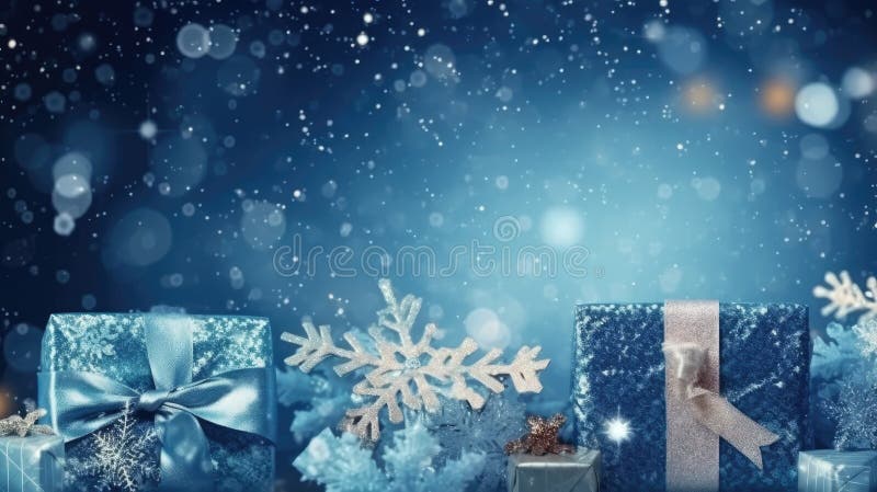Christmas Gifts in Falling Snow. Generative AI Stock Illustration ...