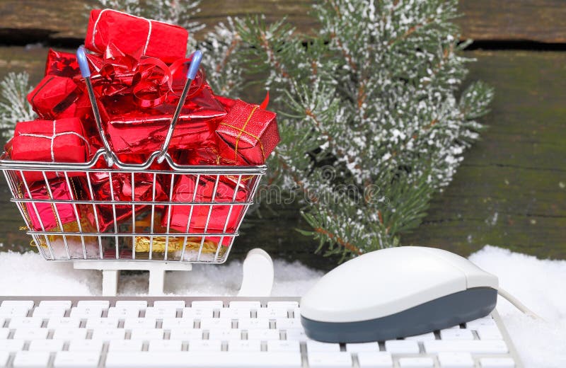 Christmas Gifts Ordered Online Stock Photo - Image of computer, give ...