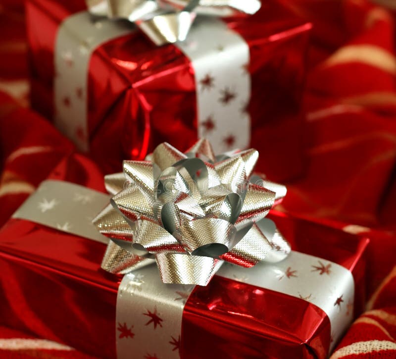 Beautiful Wrapped Christmas Gifts Stock Image - Image of pine, present ...