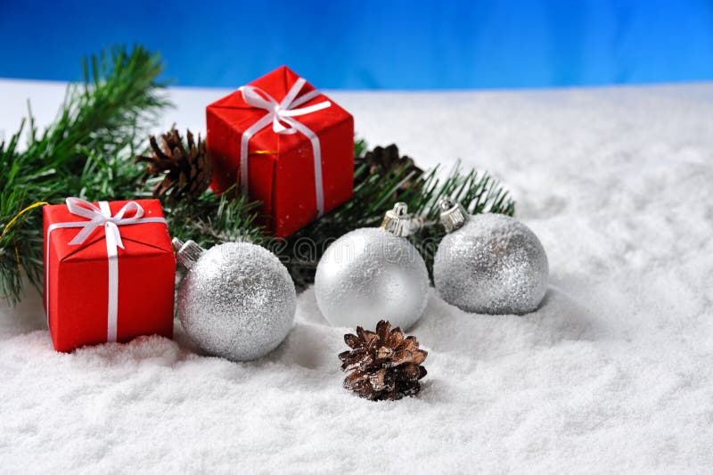 Christmas Gift in Falling Snow Stock Photo - Image of snow, christamas ...