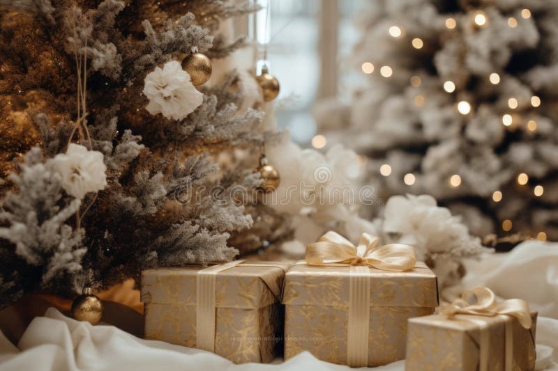 Christmas Gifts Under the Tree in Front of the Christmas Tree Stock ...