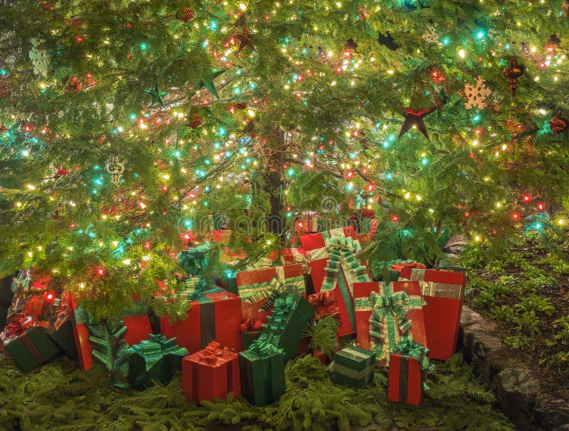 Christmas Gifts Under the Tree Stock Image - Image of shiny, wrapped ...