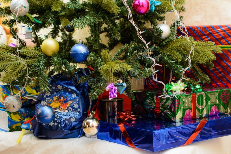 Christmas Gifts Under the Tree Stock Image - Image of branch, design ...