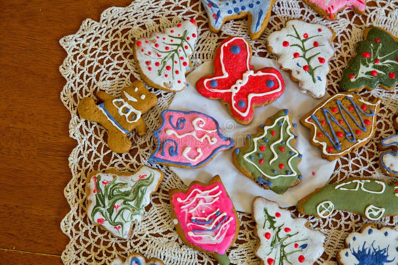 Christmas Ginger Cookies on the Doily Stock Photo - Image of embroidery ...