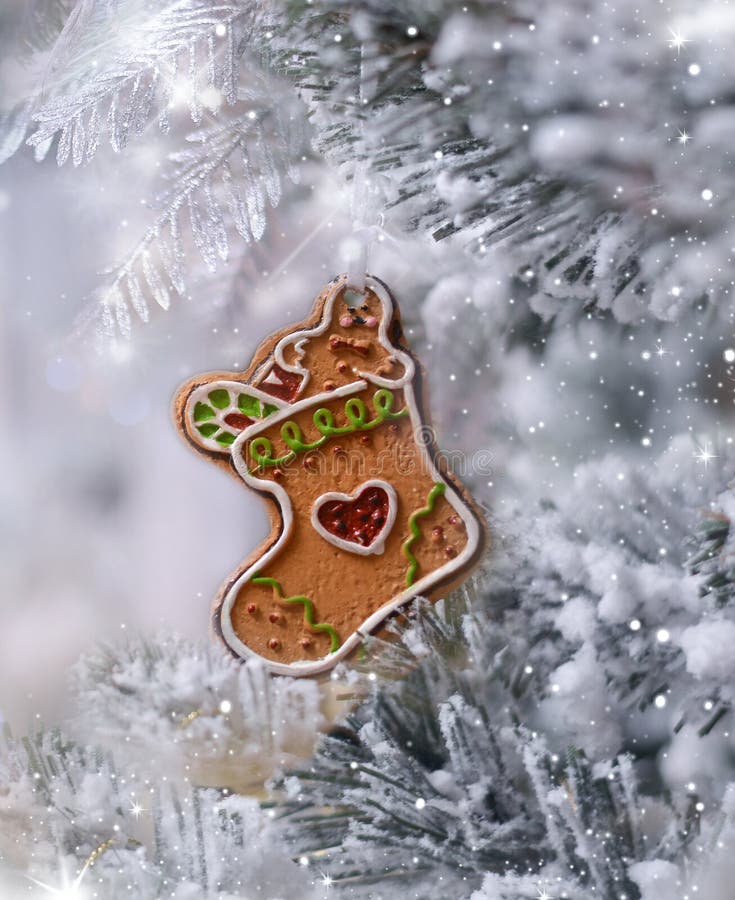 Christmas Gingerbread Boot Cookie Hang on the Branches of Christmas ...