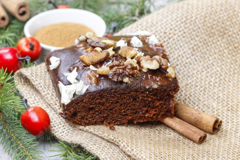 Christmas Gingerbread Cake with Chocolate Stock Photo - Image of ...