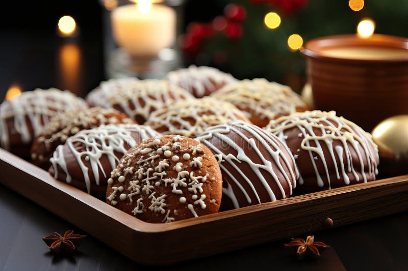 Christmas Gingerbread Cookies with Fudge and Various Patterns on a Tray ...