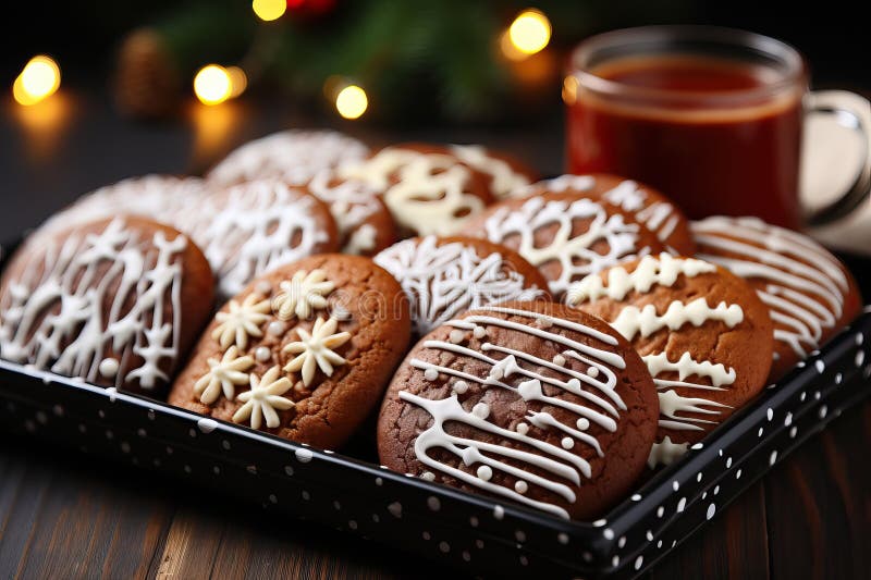 Christmas Gingerbread Cookies with Fudge and Various Patterns on a Tray ...