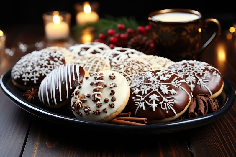 Christmas Gingerbread Cookies with Fudge and Various Patterns on a Tray ...