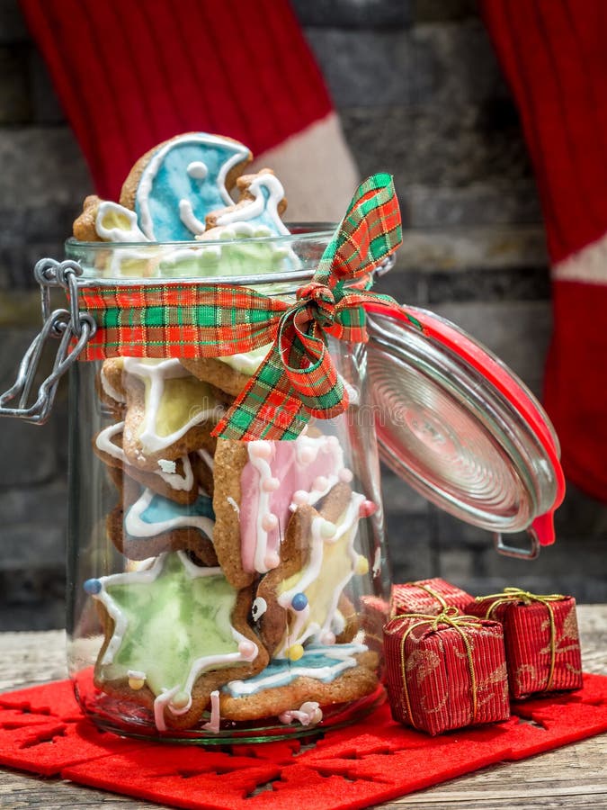 Christmas Gingerbread Cookies in Glass Jar Stock Photo - Image of sweet ...