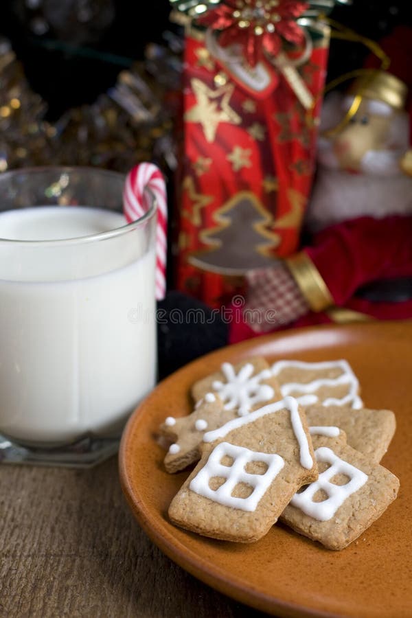 Christmas Gingerbread Cookies with a Glass of Milk Stock Photo - Image ...