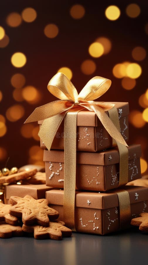 Christmas Gingerbread Cookies Shaped As Gift Boxes Decorated with Bows ...