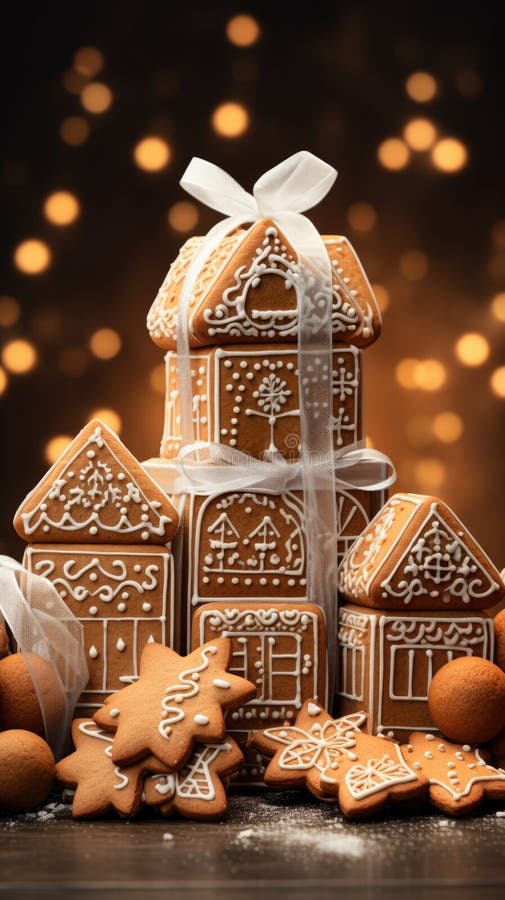 Christmas Gingerbread Cookies Shaped As Gift Boxes Decorated with Bows ...