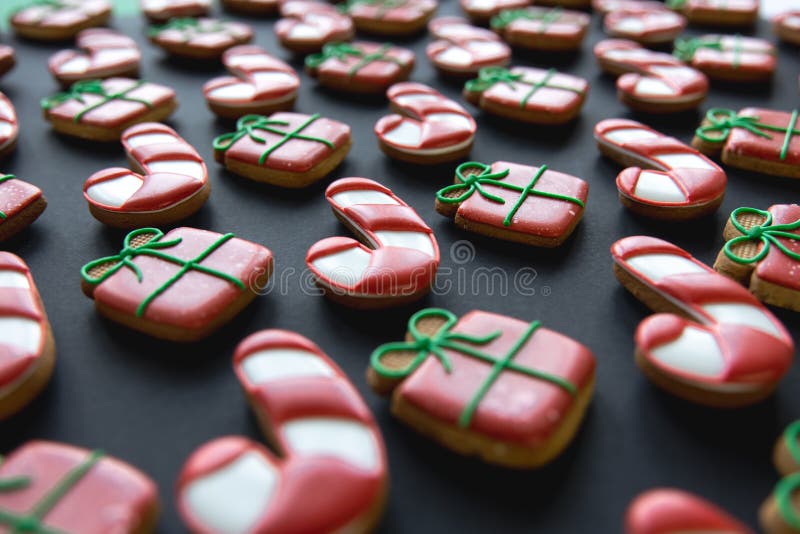 Christmas Gingerbread Covered with Multi-colored Icing, Close-up. Stock ...