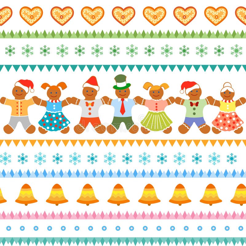 Gingerbread Family Standing in Snow with Christmas Trees and Houses ...