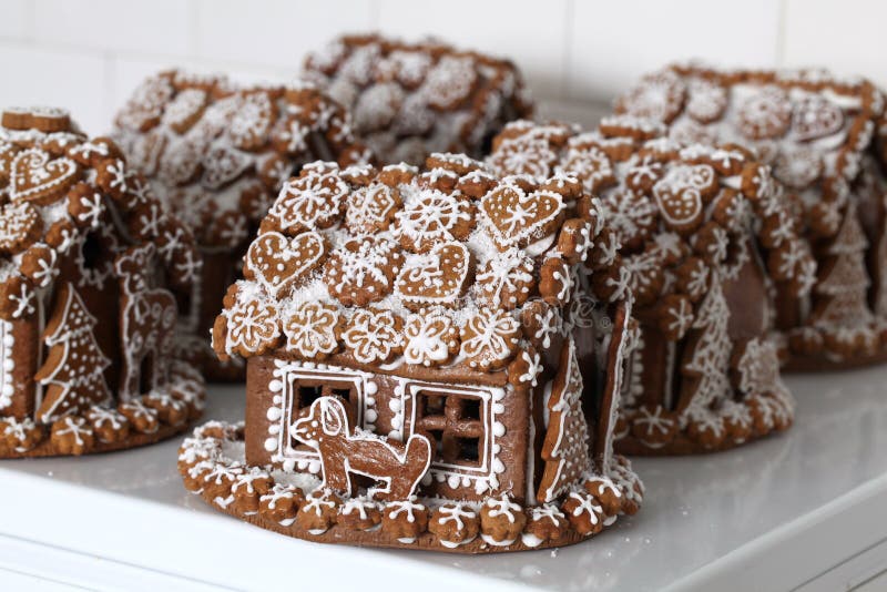 Christmas Gingerbread Houses in a Bakery Stock Photo - Image of ...