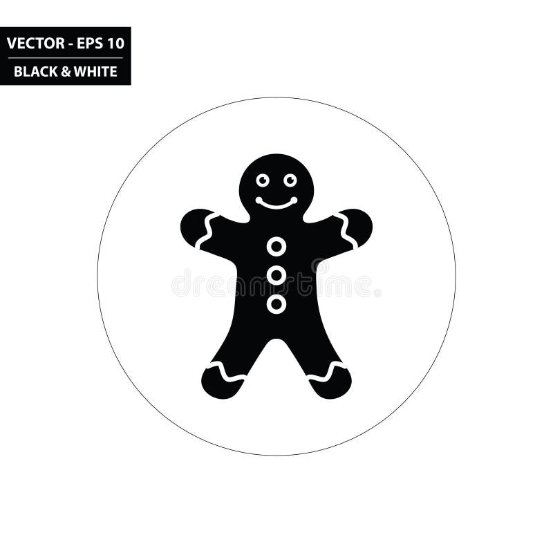 Christmas - Gingerbread Man Black And White Flat Icon Stock Vector ...