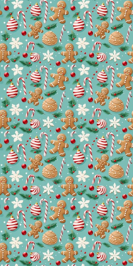 Christmas Gingerbread Man Candy Pattern Seamless Wallpaper Stock Photo ...