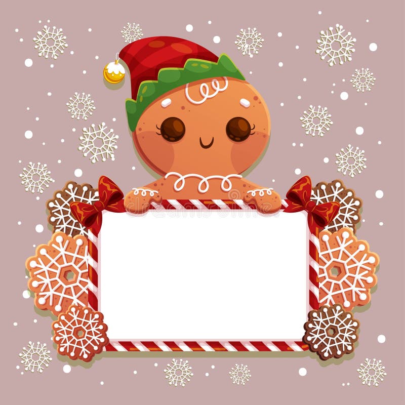 Christmas Gingerbread Man Holding Blank Banner Vector Design ...