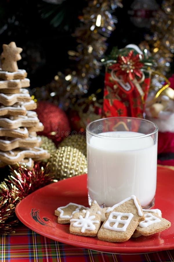 Christmas Gingerbread with Milk Stock Photo - Image of food, icing ...