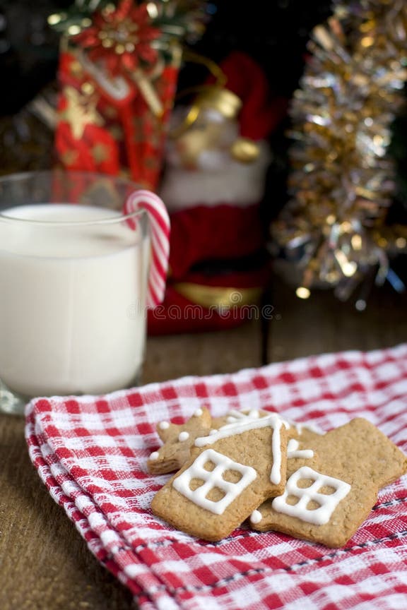 Christmas Gingerbread with Milk Stock Photo - Image of green, baked ...