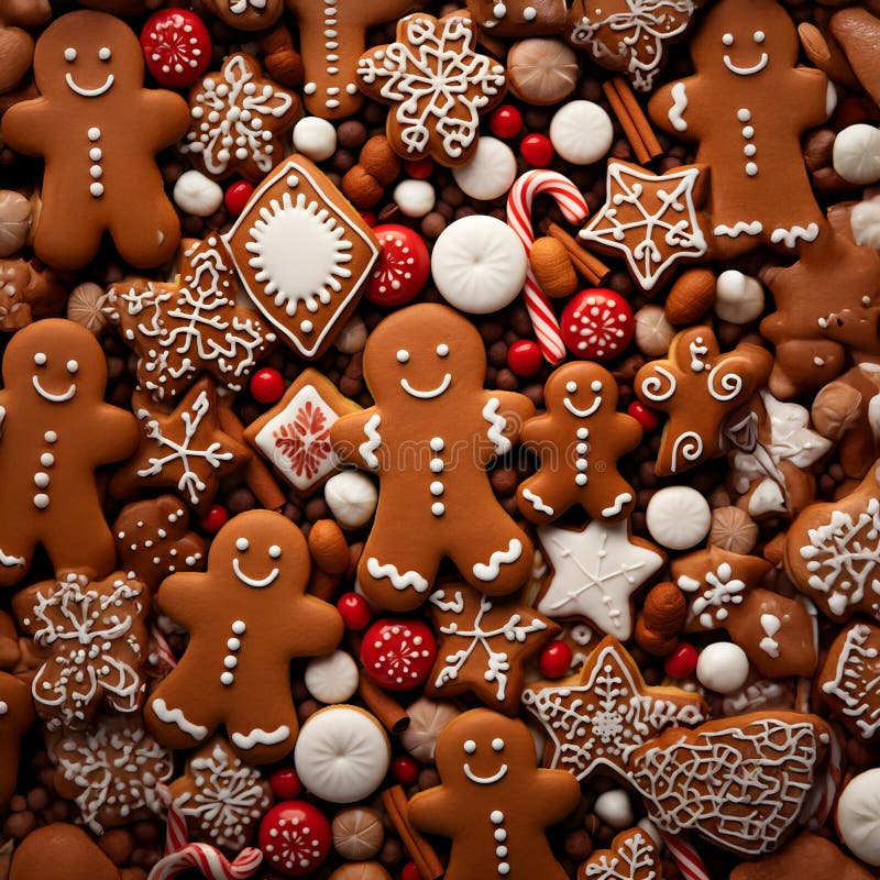Christmas Gingerbread Pieces and Cookies on Brown Background. Stock ...