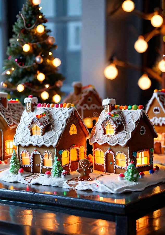 A Christmas Gingerbread Town on a Kitchen Counter, with Warm Oven ...