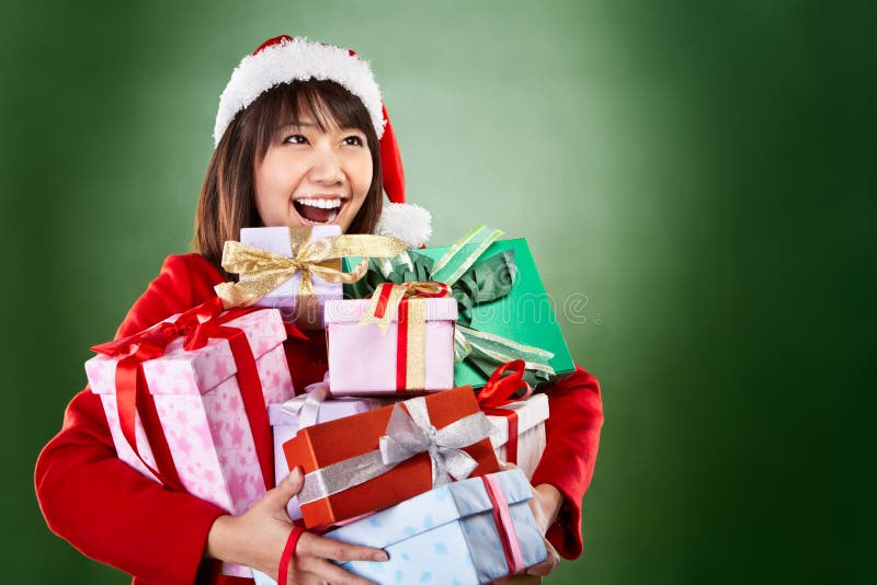 Christmas Girl Carrying Presents Stock Photo - Image of portrait, alone ...