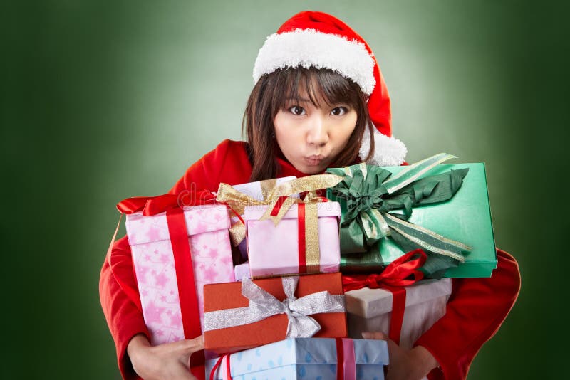 Christmas Girl Carrying Presents Stock Image - Image of lady, christmas ...