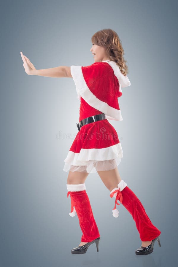 Christmas Girl Push Something Stock Photo - Image of girl, isolated ...
