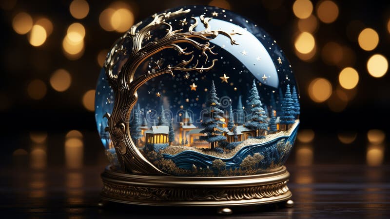 Globe for Christmas with a Christmas Tree Inside, Snowing, Snowflakes ...