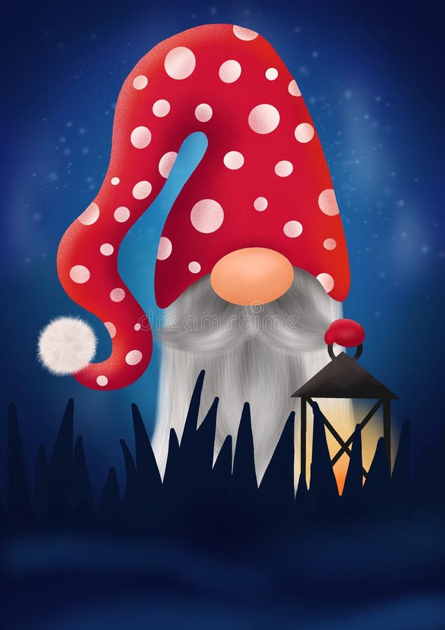 Christmas Gnome with Red Cap and Long Beard Stock Illustration ...