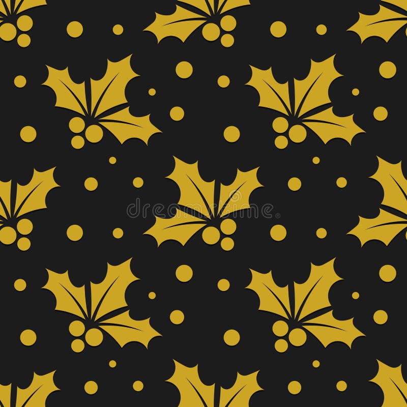 Christmas Gold Holly Berries Pattern Stock Vector - Illustration of ...
