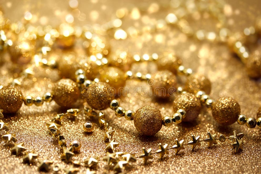 Christmas golden beads stock image. Image of shine, shining - 21934817