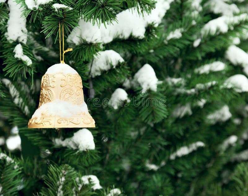 Christmas Golden Bell on the Christmas Tree Stock Image - Image of ...