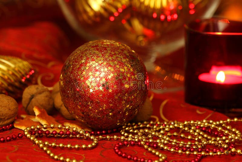 Christmas Golden and Red Table Decoration Stock Photo - Image of chain ...