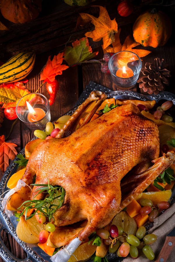 Christmas Goose with Pumpkin and Fruit Filling Stock Photo - Image of ...