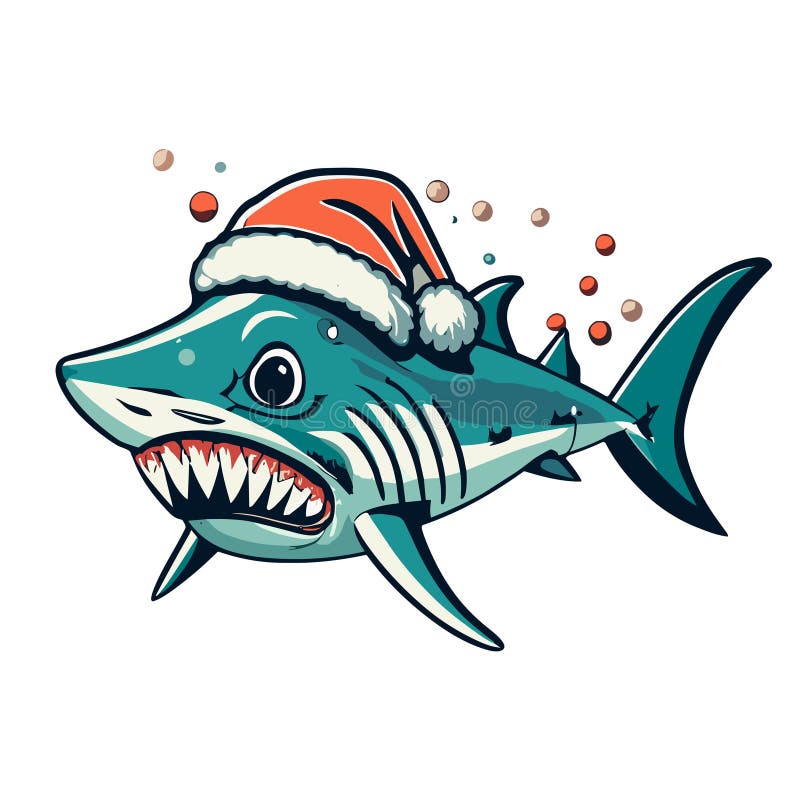 Christmas Graphic Dangerous Shark in Santa Hat Stock Illustration ...