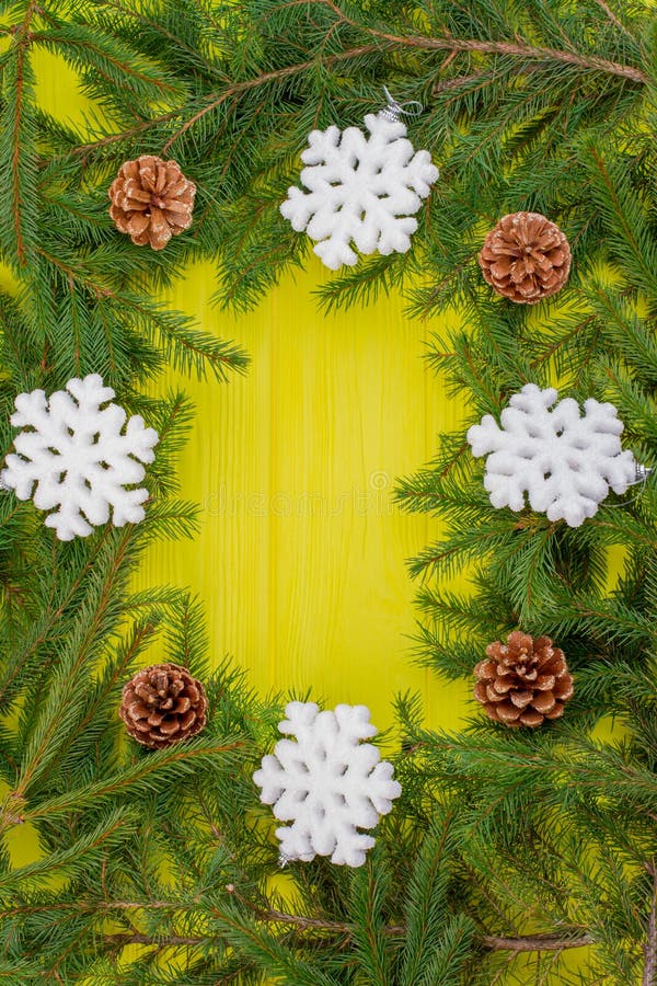 Christmas Green Framework with Decorations. Stock Photo - Image of ...